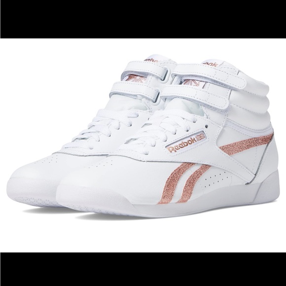 Reebok | Shoes | Reebok Lifestyle Freestyle High Top Whitesilvergold ...